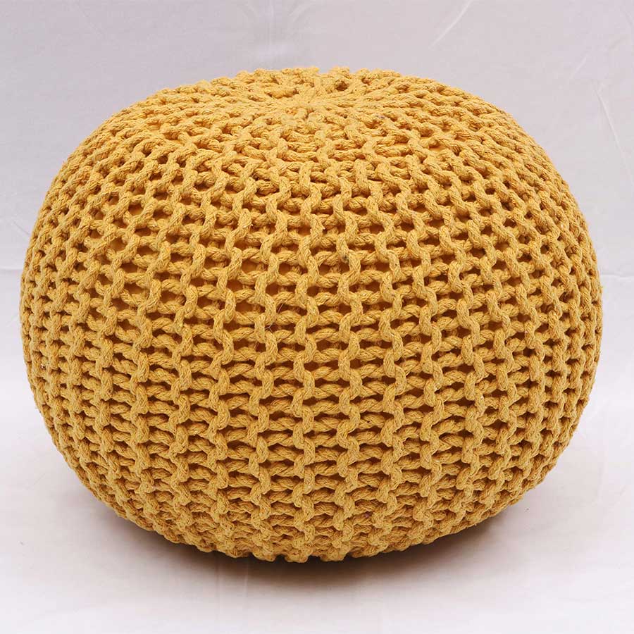 Hand Knitted Cotton Pouf ( Yellow ) - The Home Talk